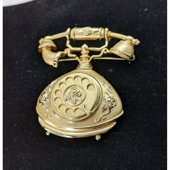 Ajc | Jewelry | Vintage Ajc Brooch Pin Princess Rotary Telephone Gold ...